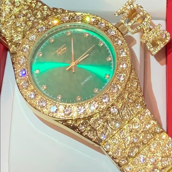 TECHNOPAVE | Accessories | Mens 4k Gold Plated Lab Diamond Watchring ...